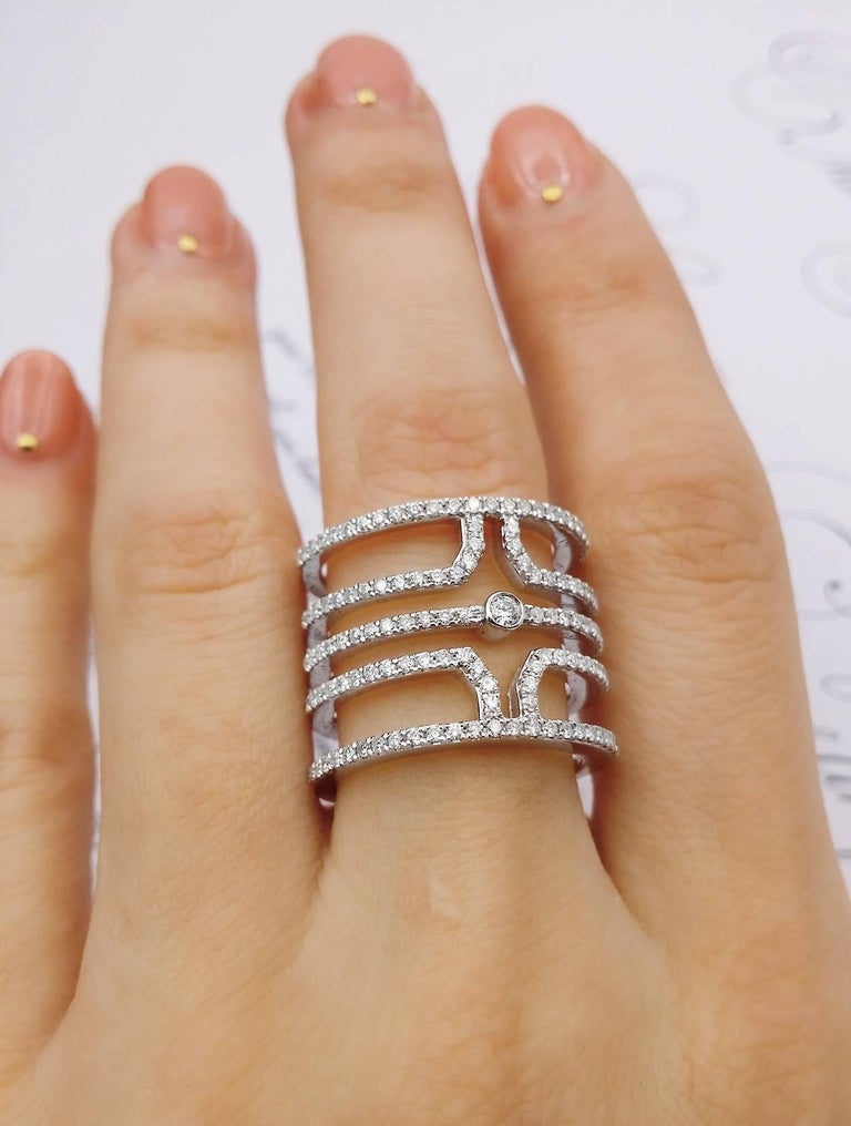 18 Karat White Gold Multi Row Diamond Ring For Sale at 1stDibs
