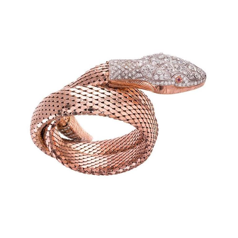 Diamond Gold Coiled Snake Wrap Bracelet at 1stDibs