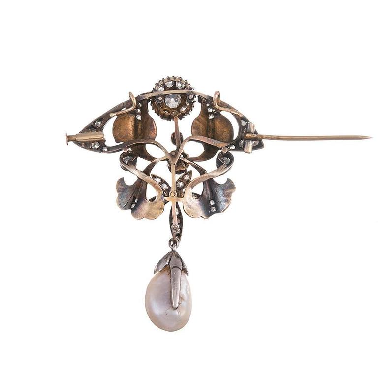 Victorian Natural Pearl Diamond Silver Gold Pin Pendant at 1stDibs