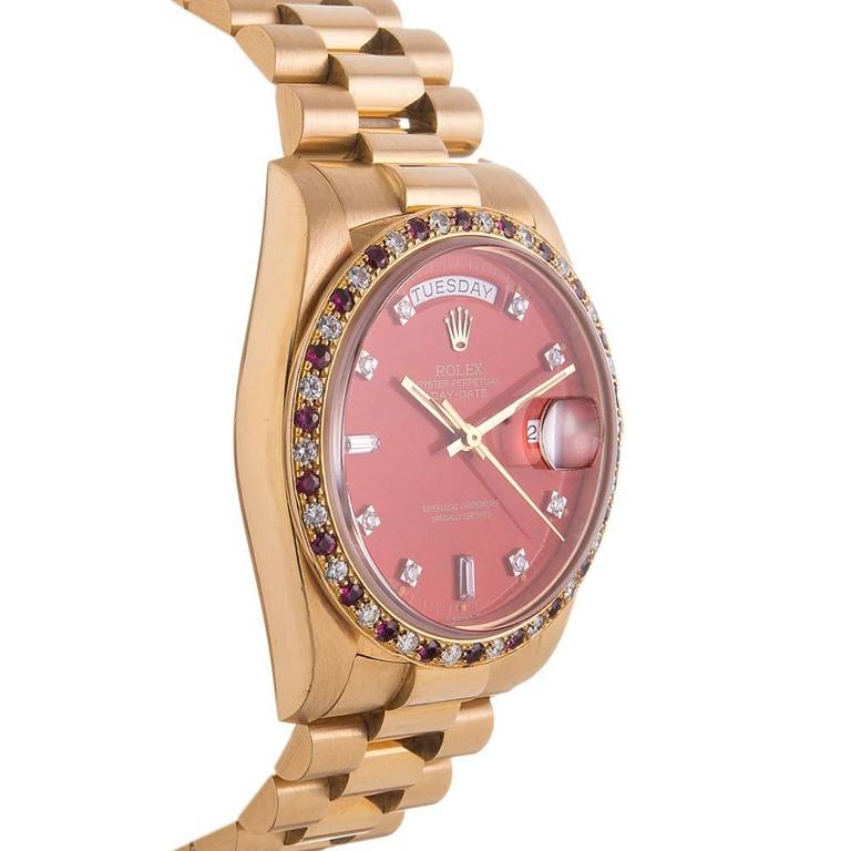 Rolex Yellow Gold Orange "Stella" Dial Day-Date Wristwatch at 1stDibs ...