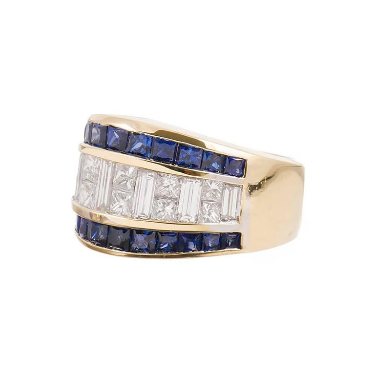 Channel Set Sapphire Diamond Band Ring at 1stDibs