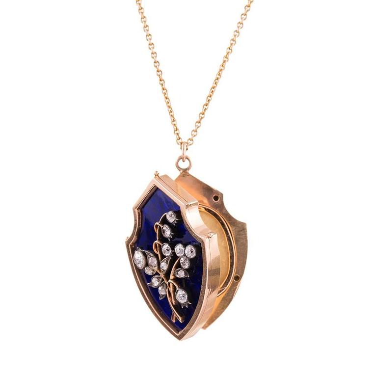 Victorian Enamel Diamond Gold Shield-Shaped Locket at 1stDibs