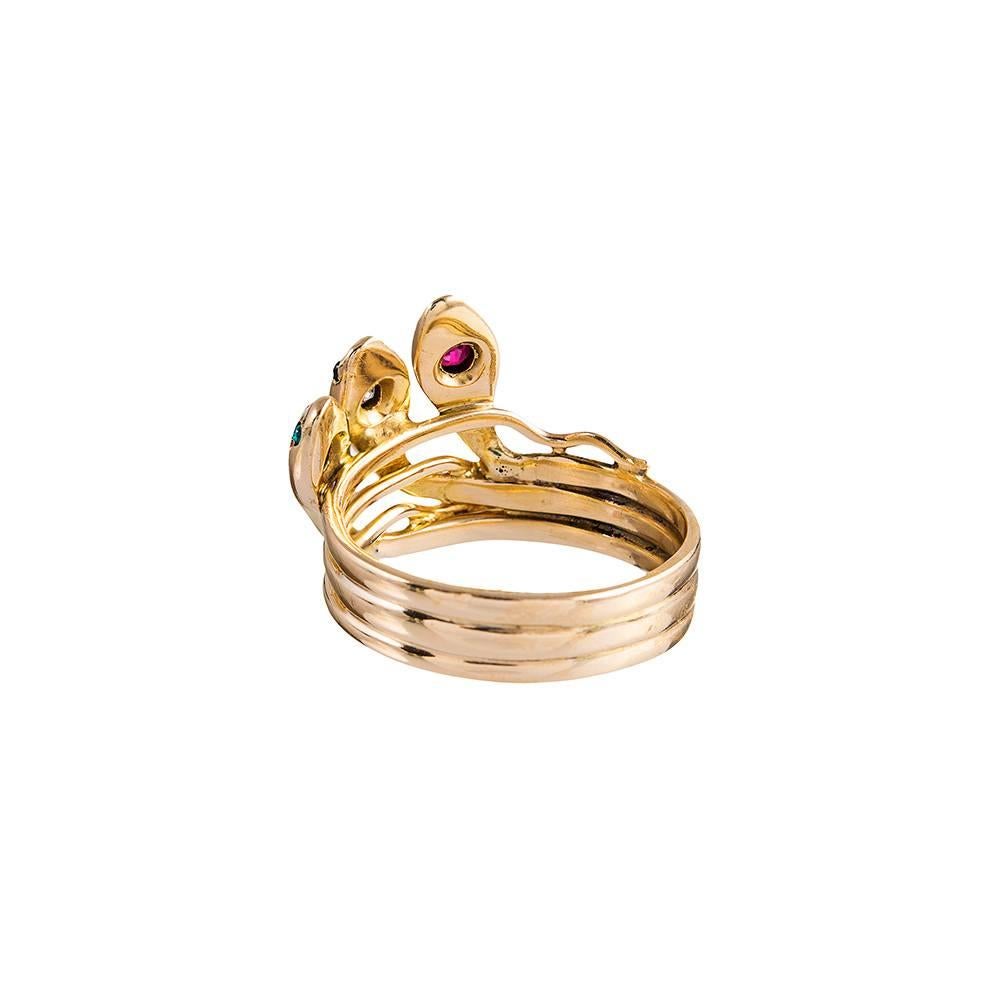 Victorian Gemstone Gold Three Snake Ring at 1stDibs