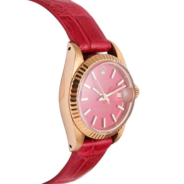 Rolex Ladies yellow gold Red Stella Dial Datejust Wristwatch at 1stDibs