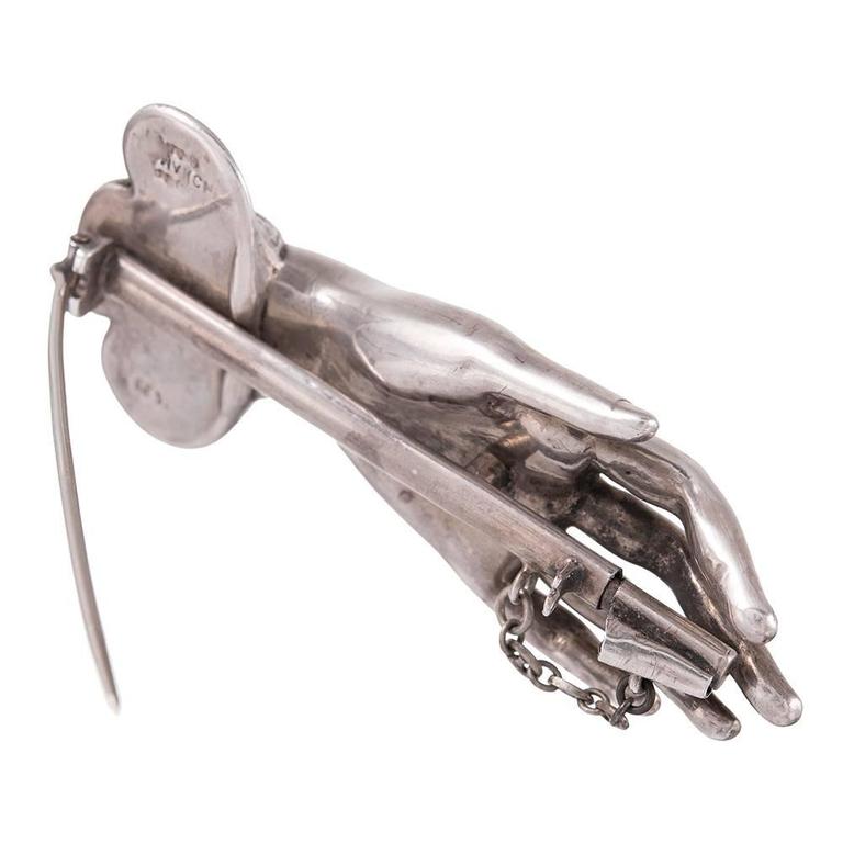 1848 Sterling Silver Hand Brooch at 1stDibs