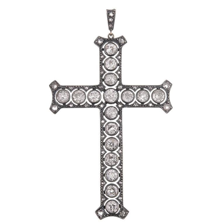 Antique Victorian Old European Cut Diamond Silver Gold Cross Pendant ...
