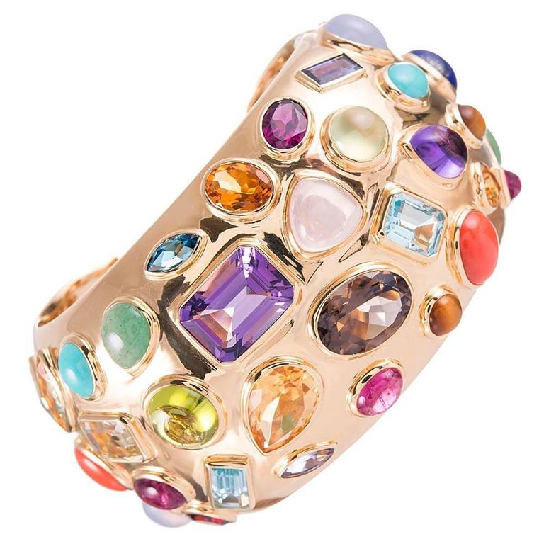 Seaman Schepps Multi Gemstone Cuff Bracelet at 1stDibs