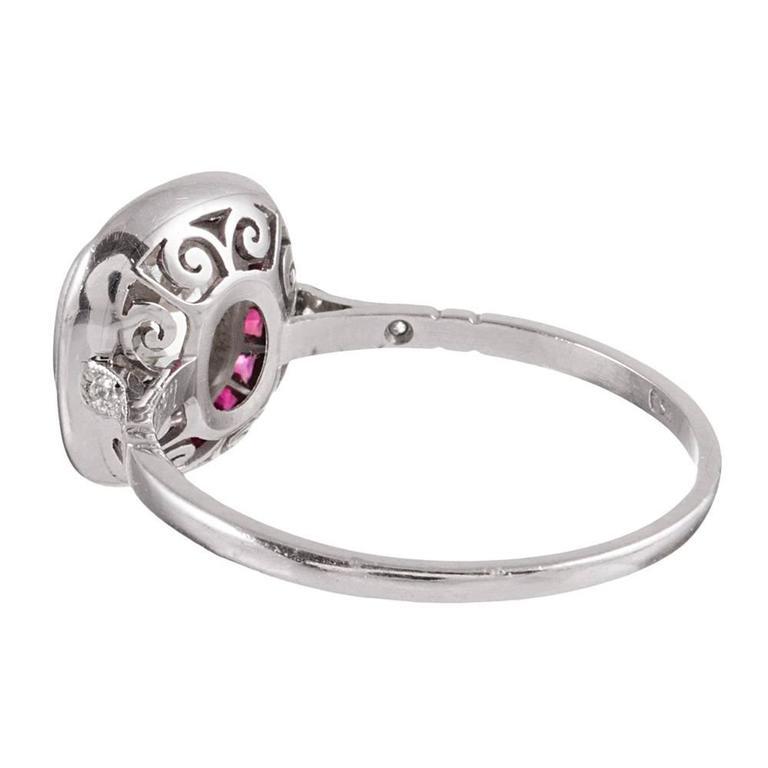 Old European Cut Diamond Ruby Platinum Solitaire Ring at 1stDibs