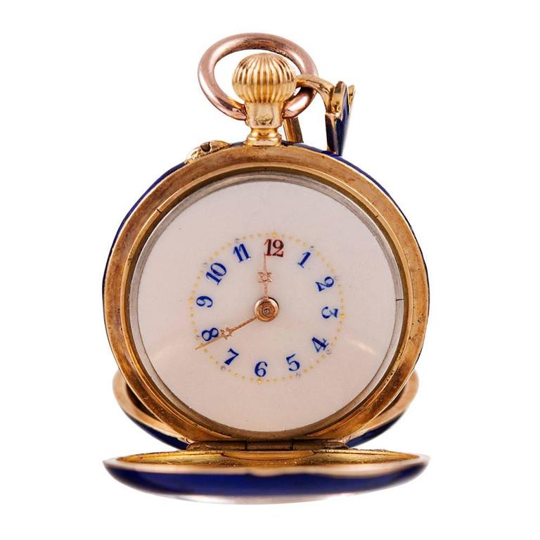 Antique Ladies Porcelain Dial Enamel Diamond Gold Watch Pendant at ...