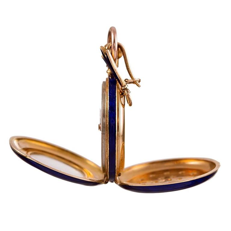 Antique Ladies Porcelain Dial Enamel Diamond Gold Watch Pendant at ...