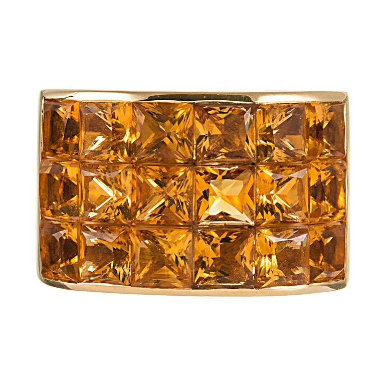 Wide Tile Set Citrine Ring For Sale at 1stDibs