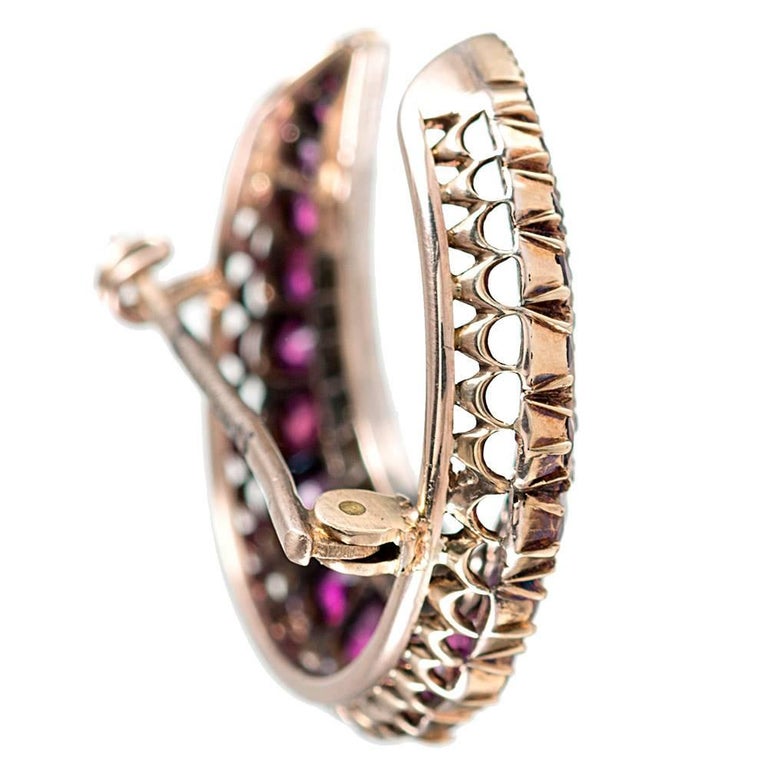 Edwardian Ruby and Diamond Crescent Moon Brooch at 1stDibs