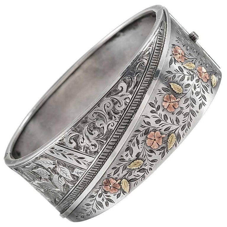 Victorian Silver Bangle Bracelet at 1stDibs | victorian silver cuff ...