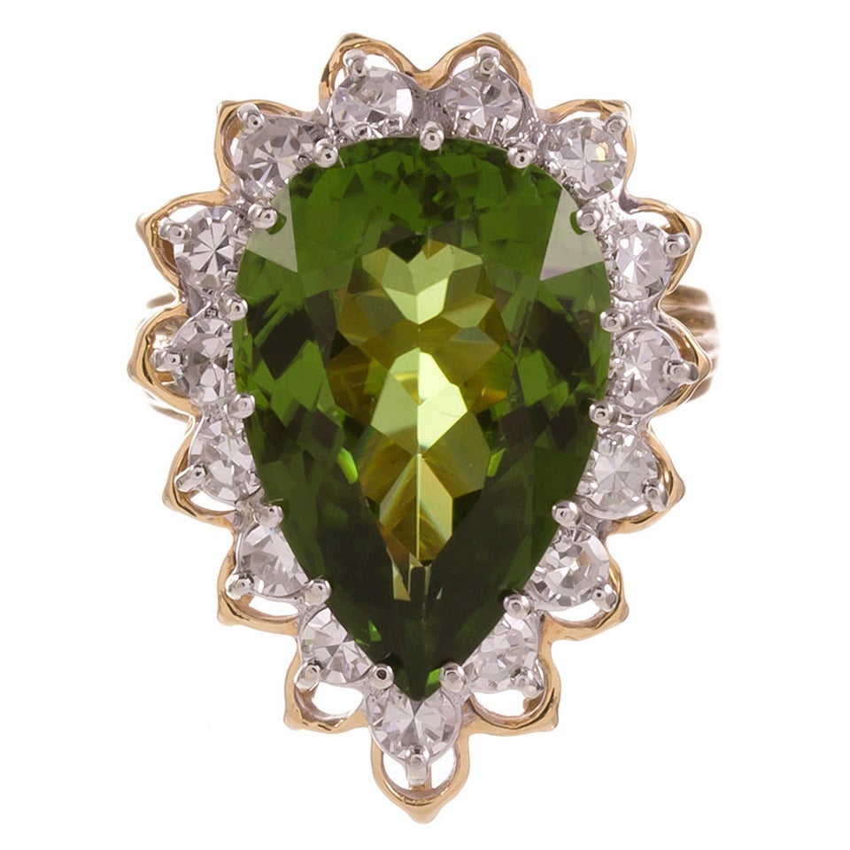 9.50 Carat Pear Shaped Peridot Diamond Cluster Ring at 1stDibs | pear ...