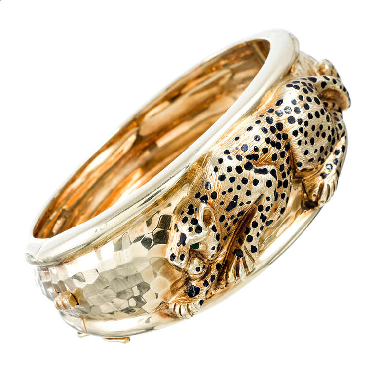 Enamel Leopard Motif Bangle Bracelet at 1stDibs
