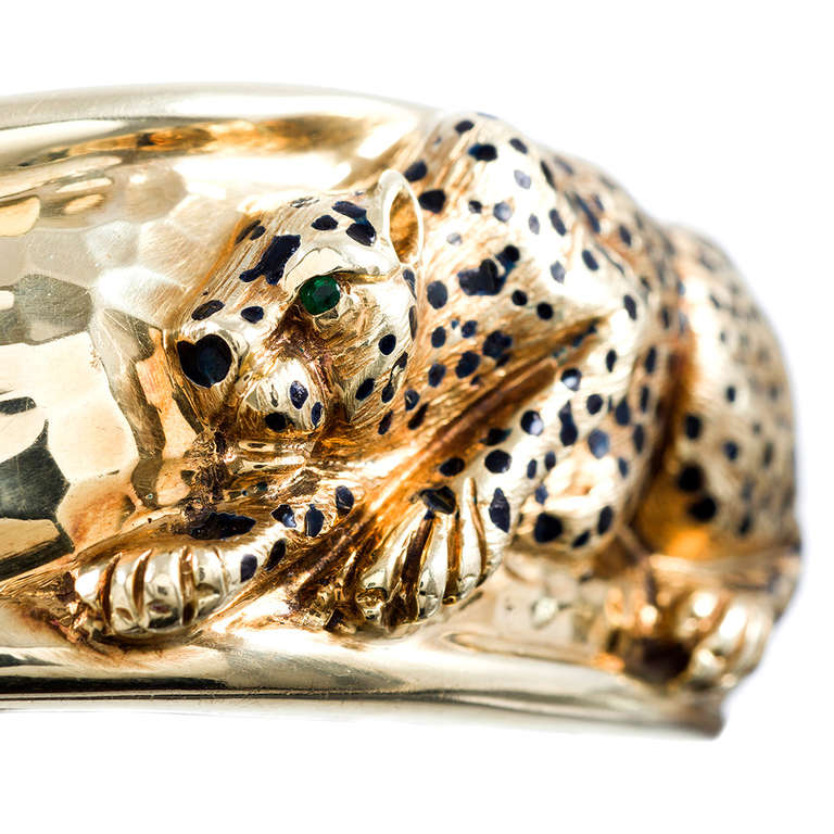 Enamel Leopard Motif Bangle Bracelet at 1stDibs