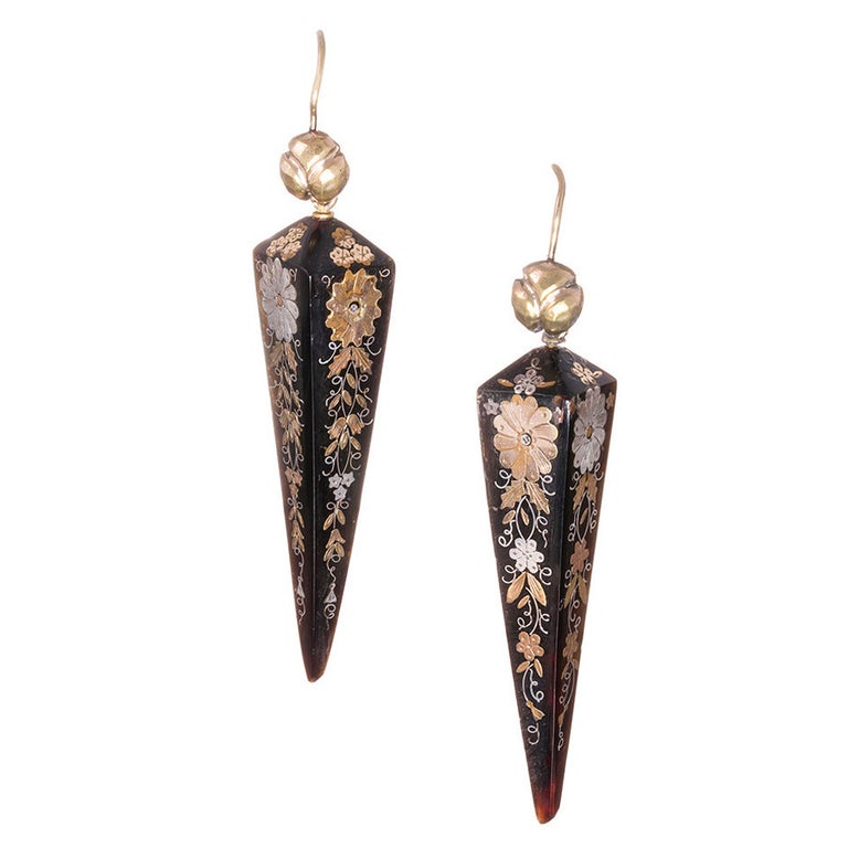 Victorian Tortoise Pique Drop Earrings at 1stDibs