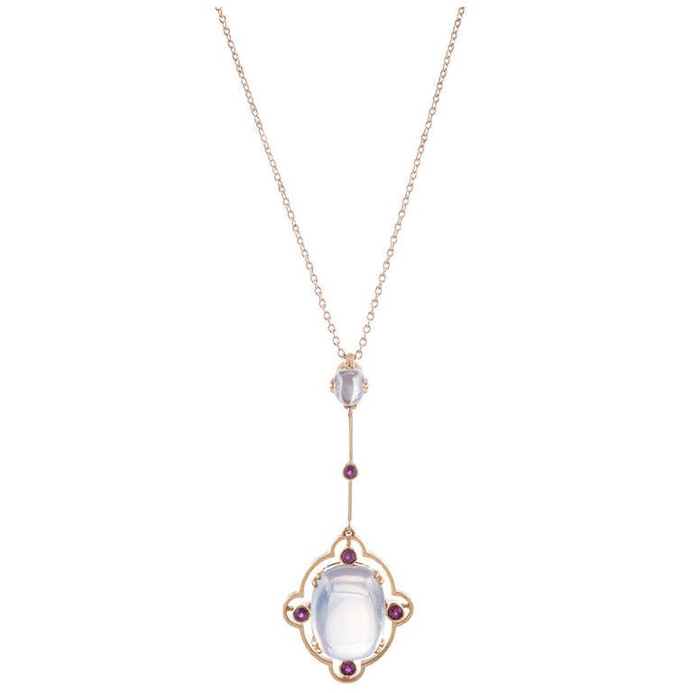 Antique Moonstone and Ruby Drop Pendant at 1stDibs