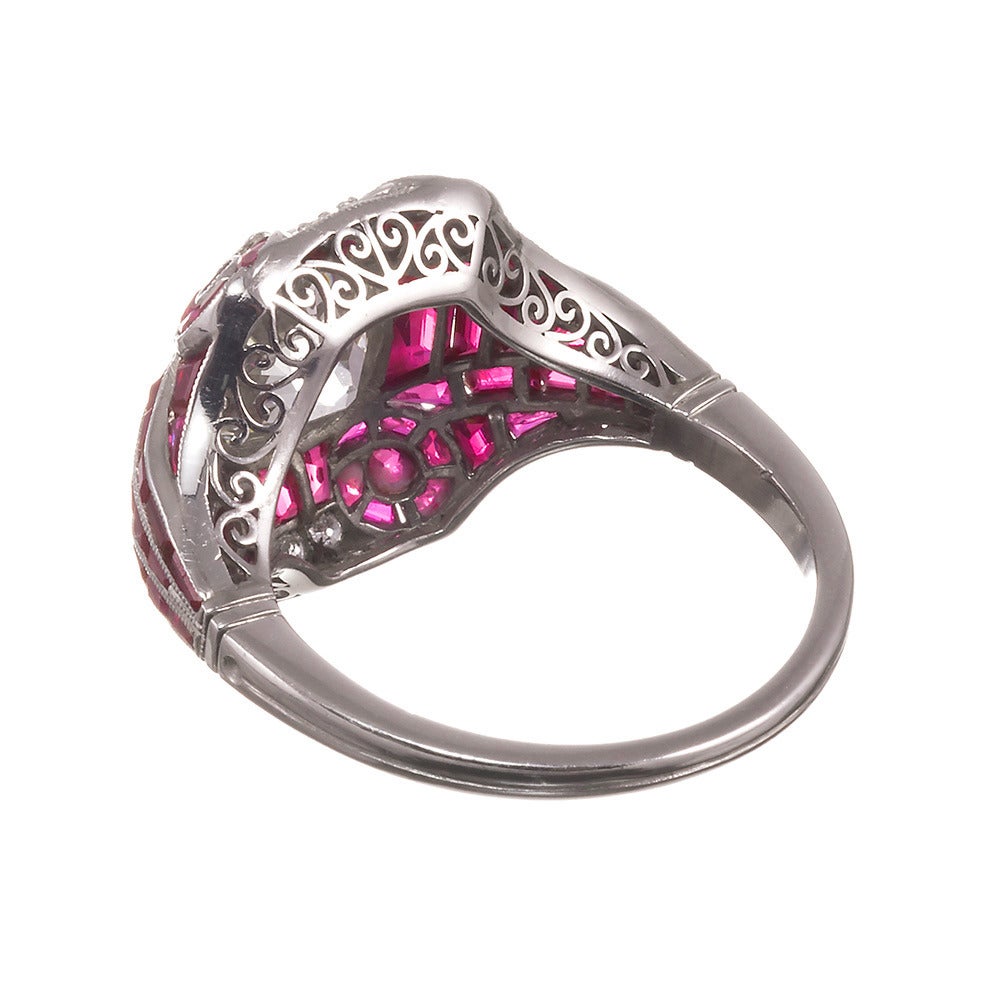 Art Deco 2.25 Carat Old European Cut Diamond Ruby Ring at 1stDibs