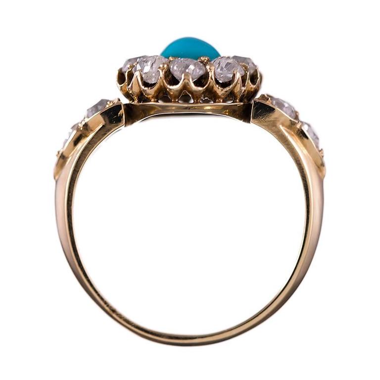 Victorian Turquoise and Old European Cut Diamond Cluster Ring at 1stDibs
