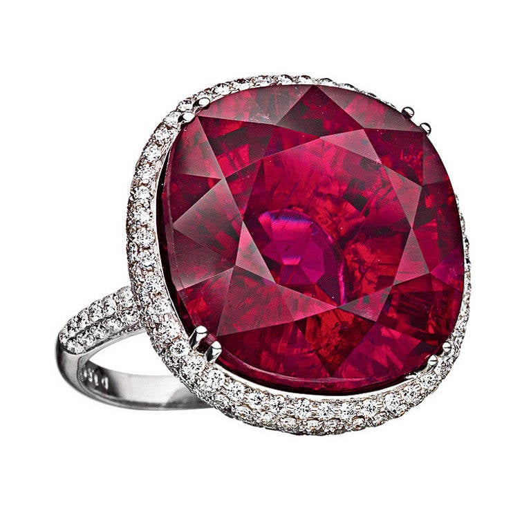 Rare Rubellite Diamond White Gold Ring at 1stDibs