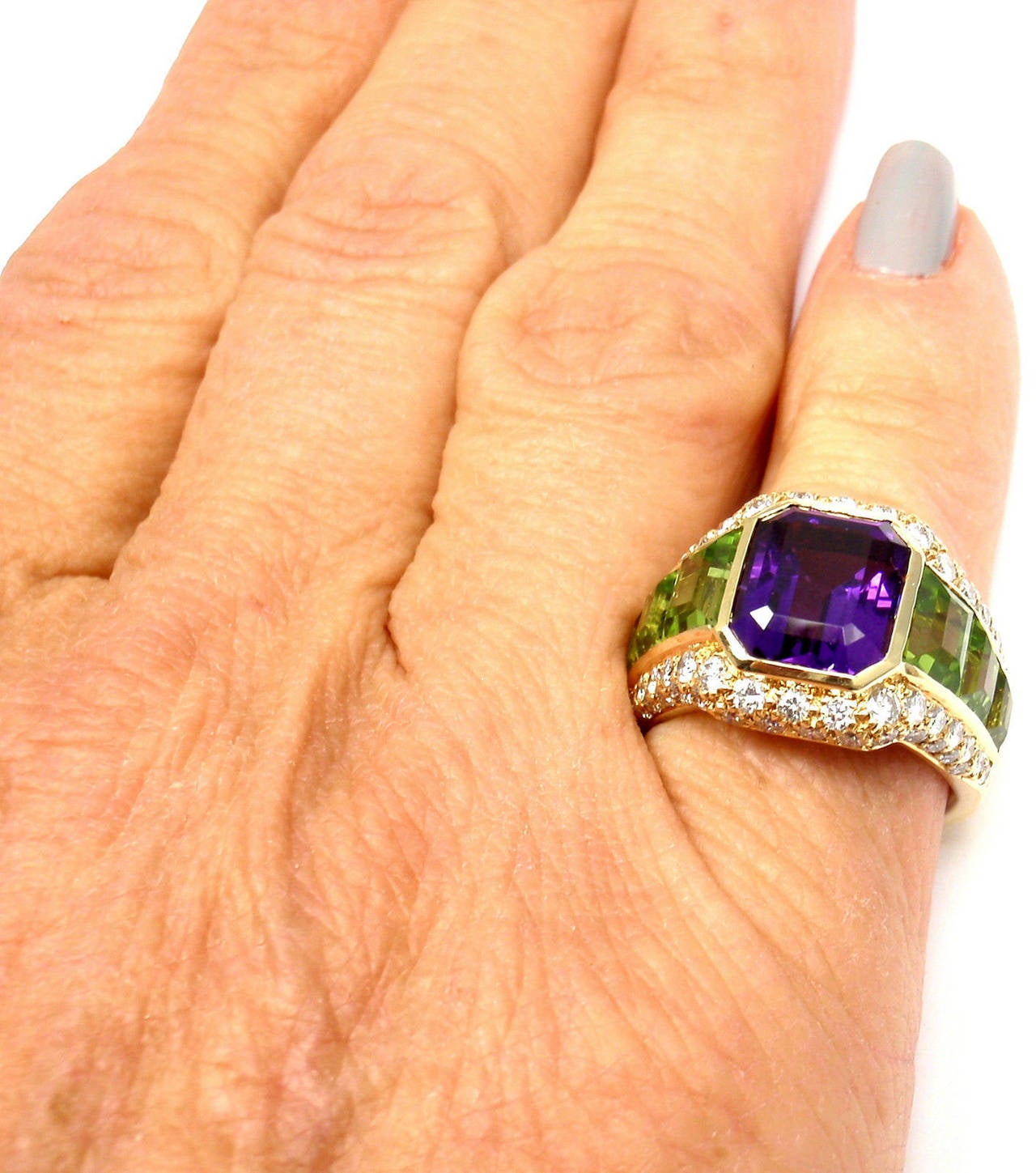 Bulgari Amethyst Peridot Diamond Gold Ring at 1stDibs | amethyst ...