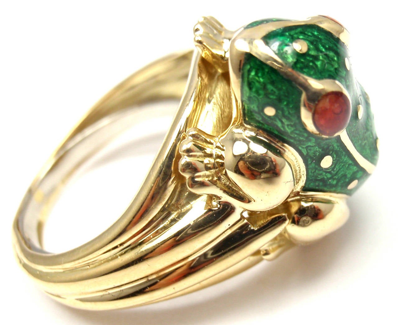 David Webb Ruby Green Enamel Yellow Gold Frog Ring at 1stDibs | david ...