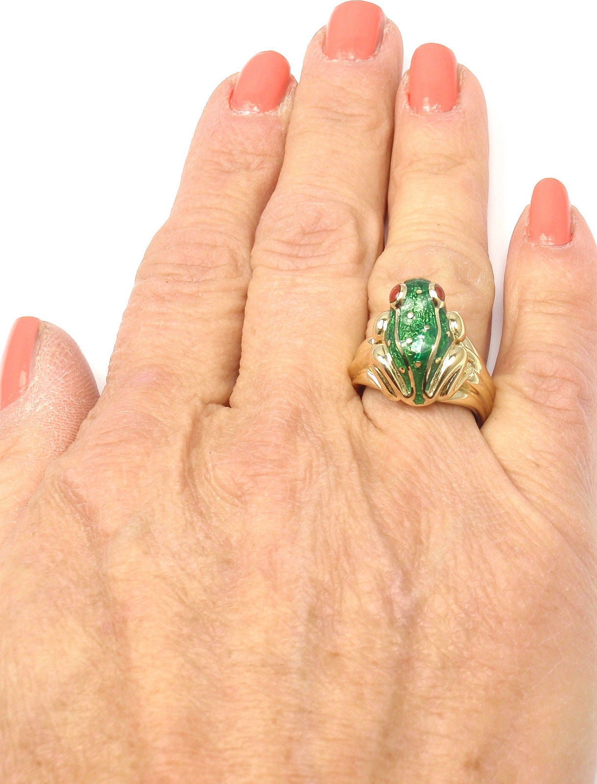 David Webb Ruby Green Enamel Yellow Gold Frog Ring at 1stdibs