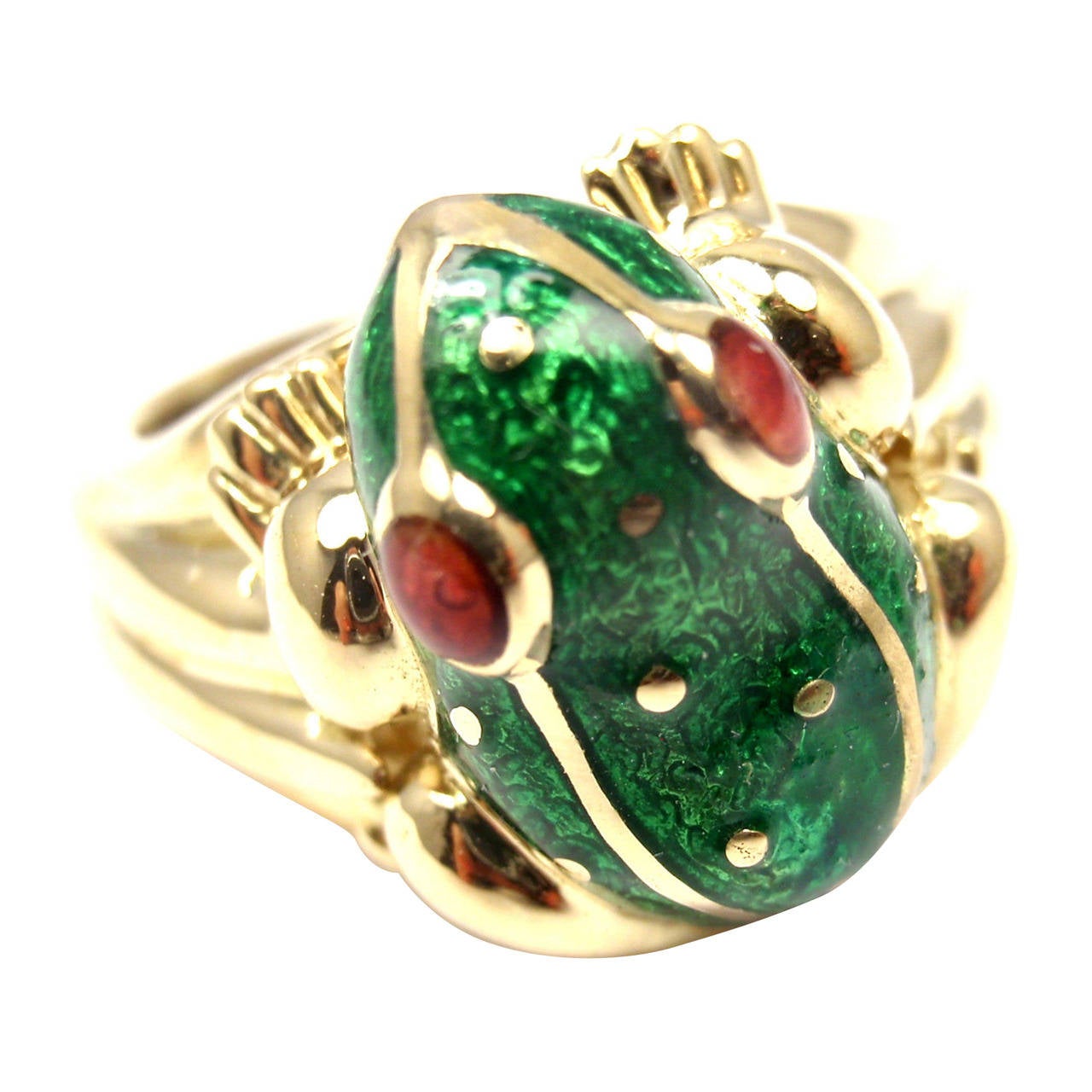 David Webb Ruby Green Enamel Yellow Gold Frog Ring at 1stDibs | david ...