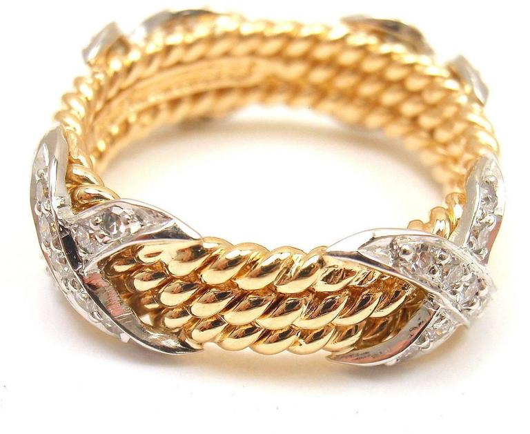 Tiffany and Co. Jean Schlumberger Three Row Diamond Gold Rope Band Ring ...