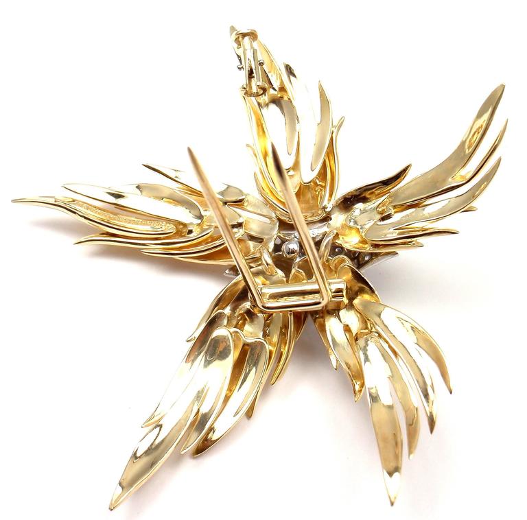Tiffany and Co. Schlumberger Paris Diamond Platinum Gold Flame Pin ...