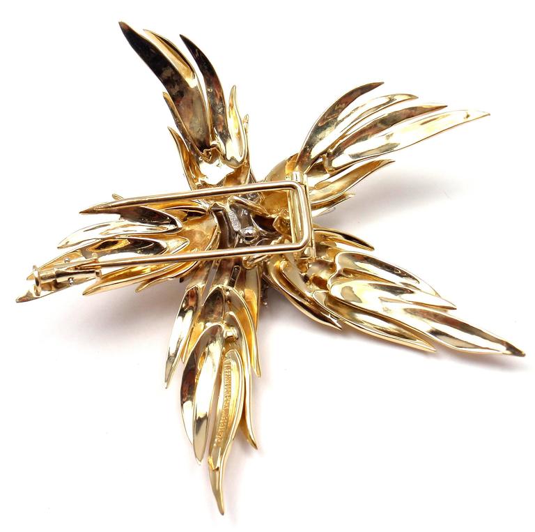 Tiffany and Co. Schlumberger Paris Diamond Platinum Gold Flame Pin ...