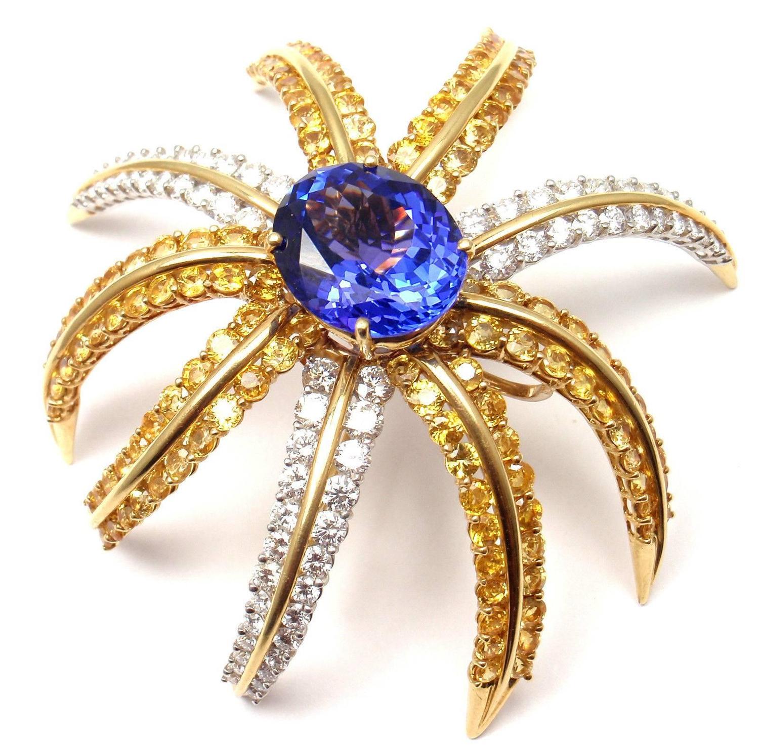 Tiffany and Co. Fireworks Sapphire Tanzanite Diamond Platinum Gold Pin ...