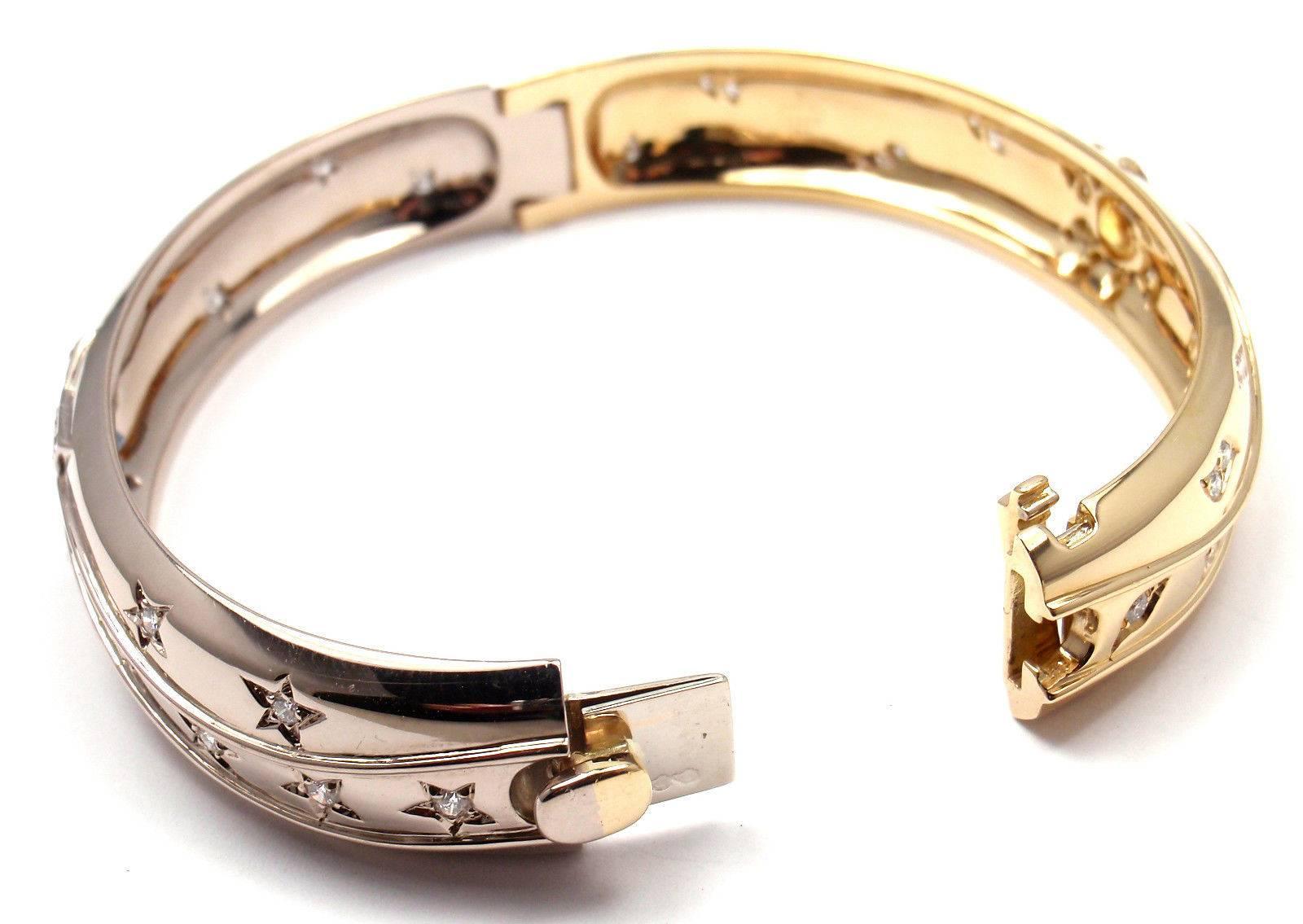 Chanel Comet Sapphire Diamond Two Color Gold Bangle Bracelet at 1stDibs
