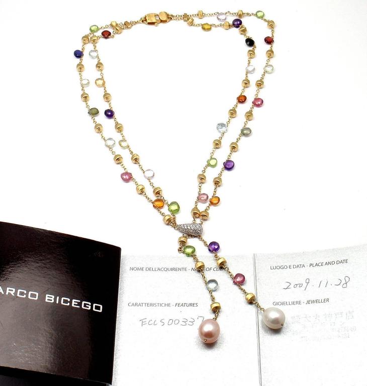 Marco Bicego Paradise Multicolor Gemstone Diamond Gold Lariat Necklace at 1stDibs | marco bicego ...