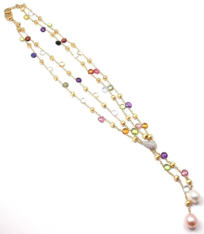 Marco Bicego Paradise Multicolor Gemstone Diamond Gold Lariat Necklace at 1stDibs | marco bicego ...
