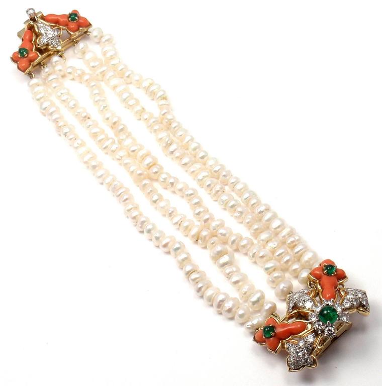 Tiffany and Co. Donald Claflin Pearl Coral Emerald Diamond Gold ...