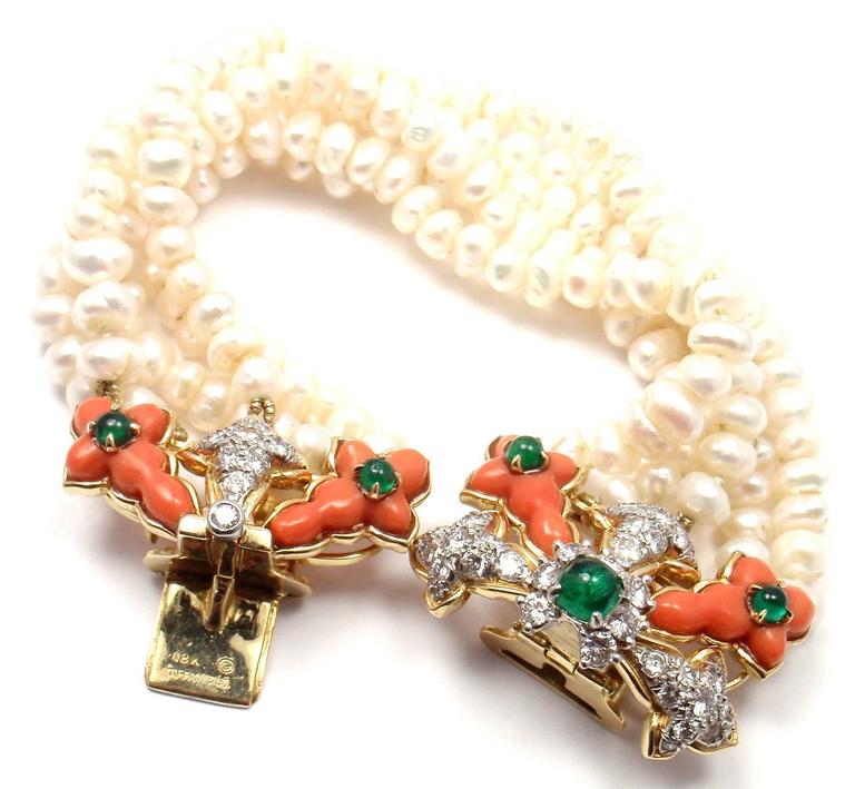 Tiffany and Co. Donald Claflin Pearl Coral Emerald Diamond Gold ...