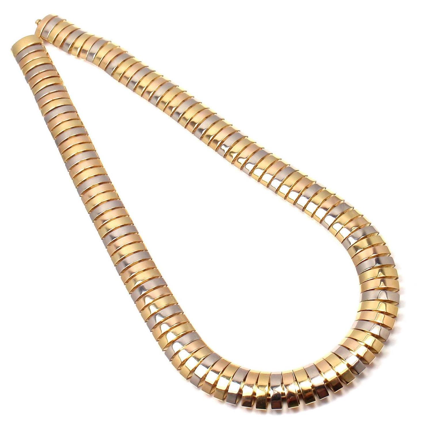 Cartier Tricolor Gold Snake Necklace For Sale at 1stdibs