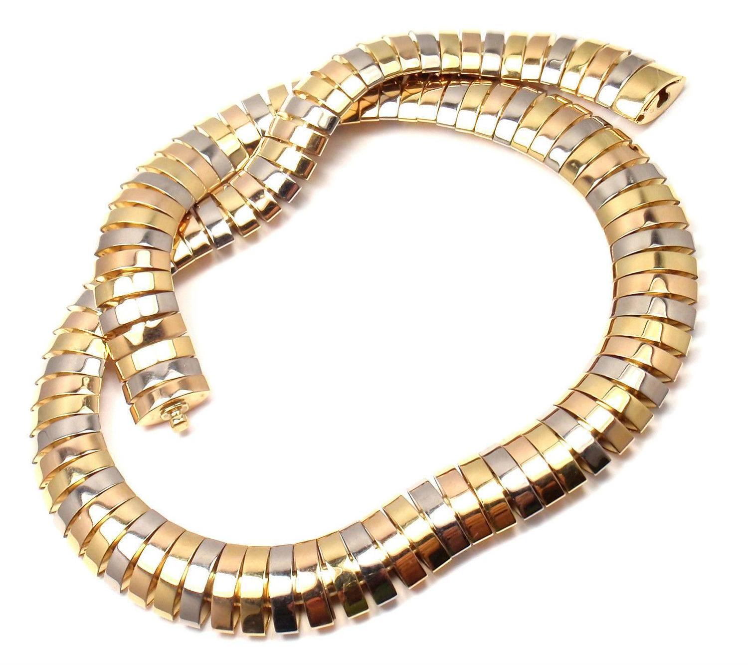 Cartier Tricolor Gold Snake Necklace For Sale at 1stdibs