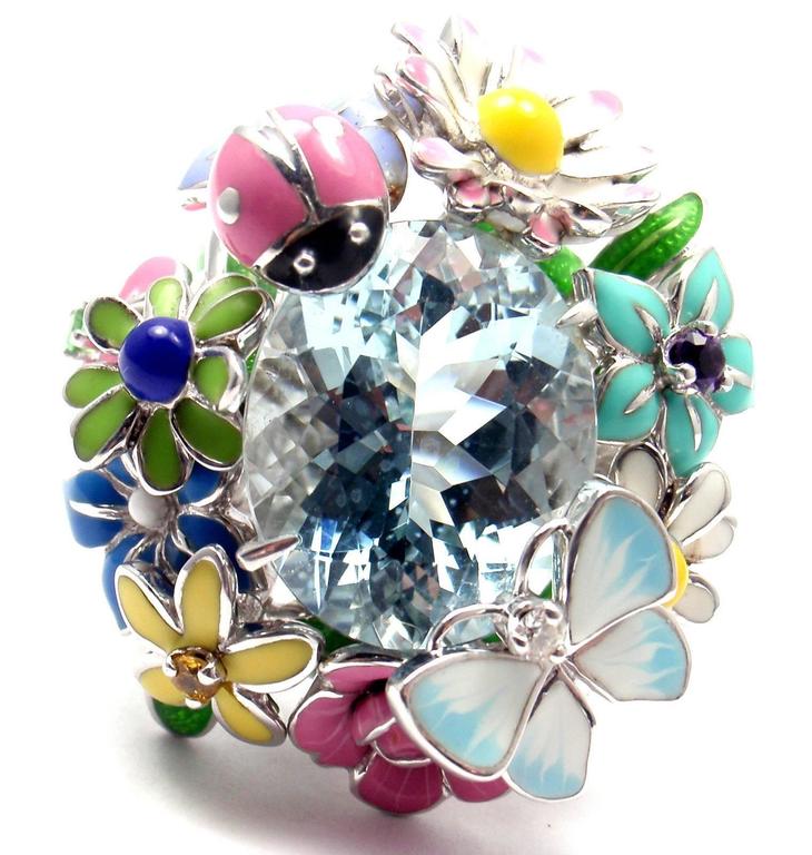 Christian Dior Diorette Aquamarine Diamond Gold Large Model Ring at ...