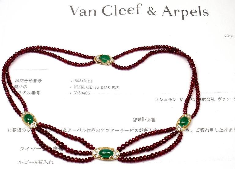 Van Cleef and Arpels Ruby Bead Emerald Diamond Gold Necklace at 1stDibs ...