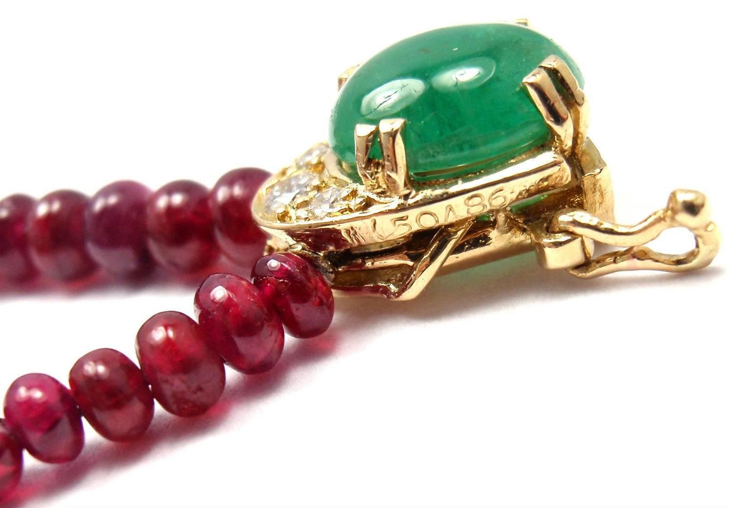 Van Cleef and Arpels Ruby Bead Emerald Diamond Gold Necklace For Sale ...