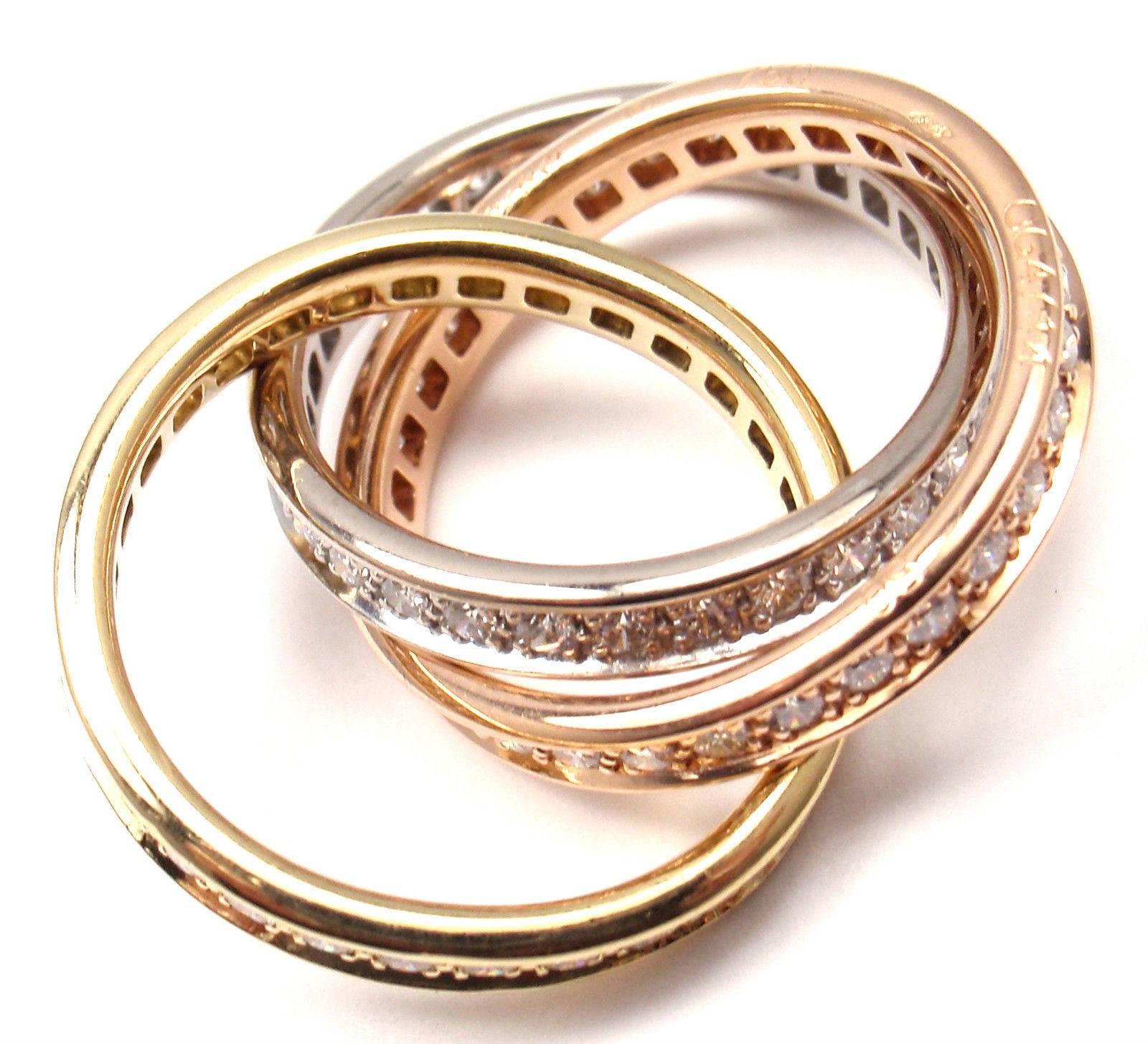 Cartier Trinity Diamond Tri-Color Gold Band Ring at 1stDibs