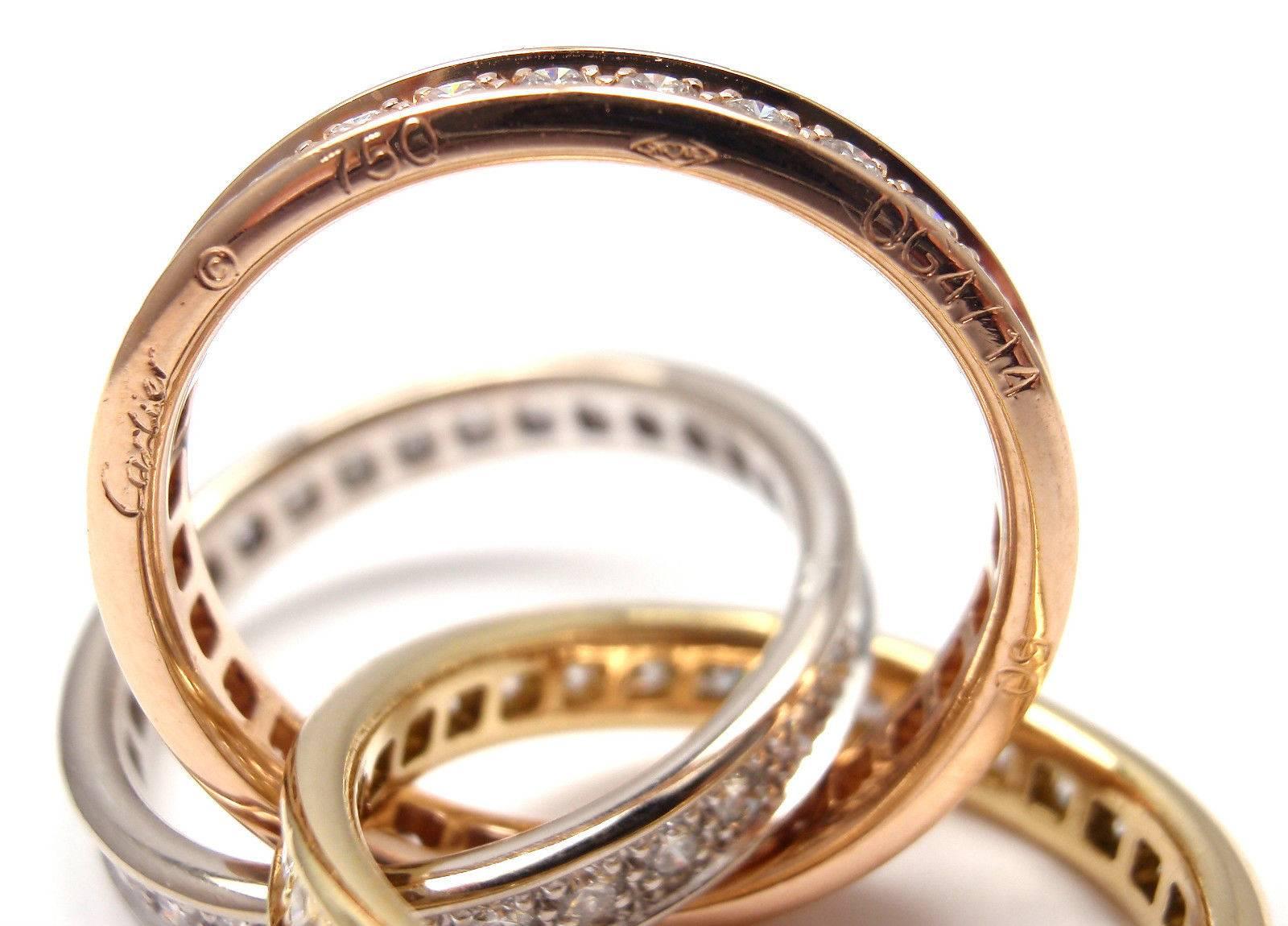 Cartier Trinity Diamond Tri-Color Gold Band Ring at 1stDibs