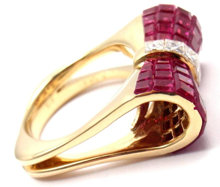 Diamond Ruby Invisible Setting Bow Yellow Gold Ring at 1stDibs ...