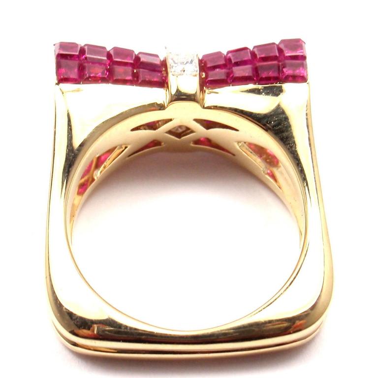 Diamond Ruby Invisible Setting Bow Yellow Gold Ring at 1stDibs ...