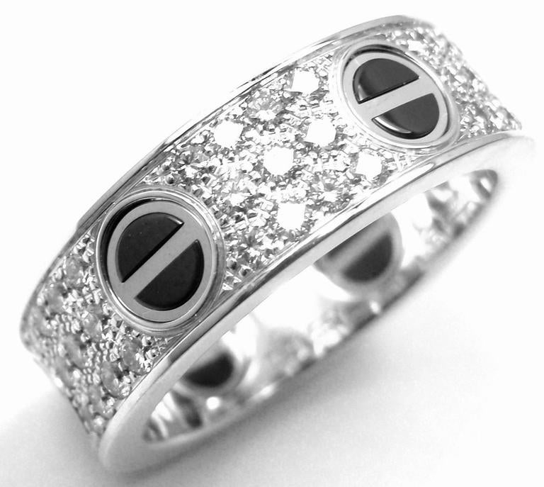 Cartier Love Diamond Paved Black Ceramic White Gold Band Ring at ...