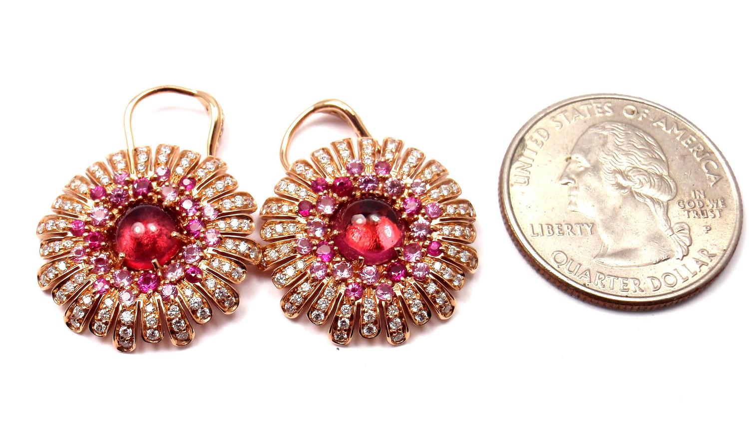 Roberto Coin Pink Sapphire Tourmaline Diamond Rose Gold Earrings at 1stdibs