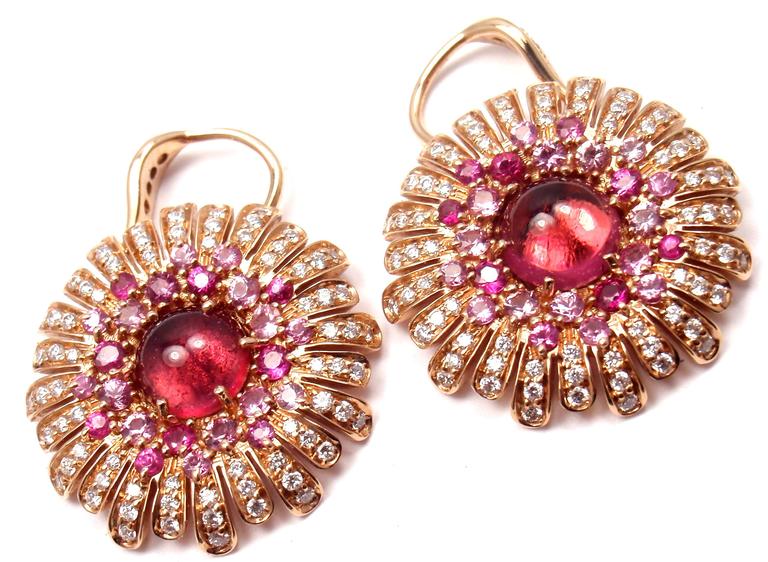 Roberto Coin Pink Sapphire Tourmaline Diamond Rose Gold Earrings at 1stDibs